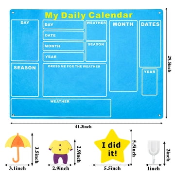WATINC My First Daily Calendar Felt-Board for Kids 3.5Ft 70Pcs ...