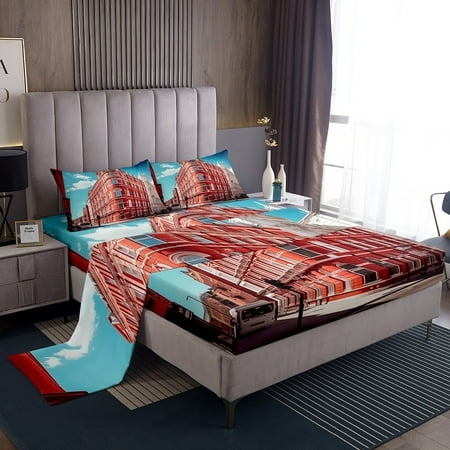 YST Building Bed Sheets Set 4pcs, 3D Architecture Streets Printed Soft ...