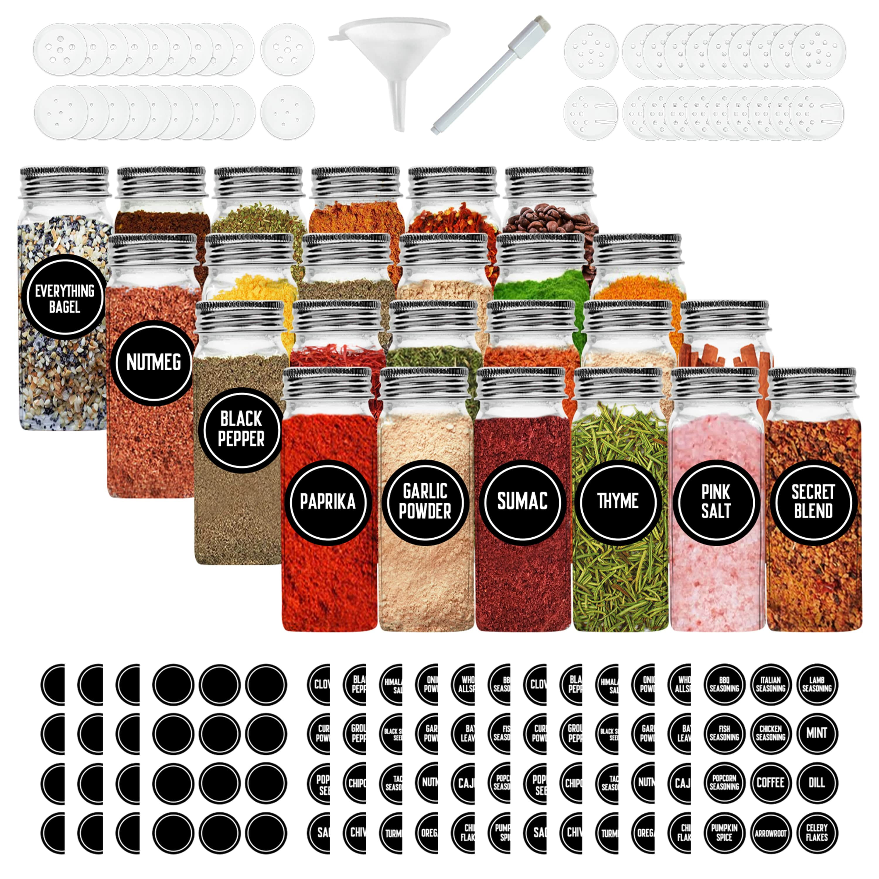 Nevlers 6 oz. Glass Spice Jar Set (24 Pack) | Herb Container Set With 6 ...