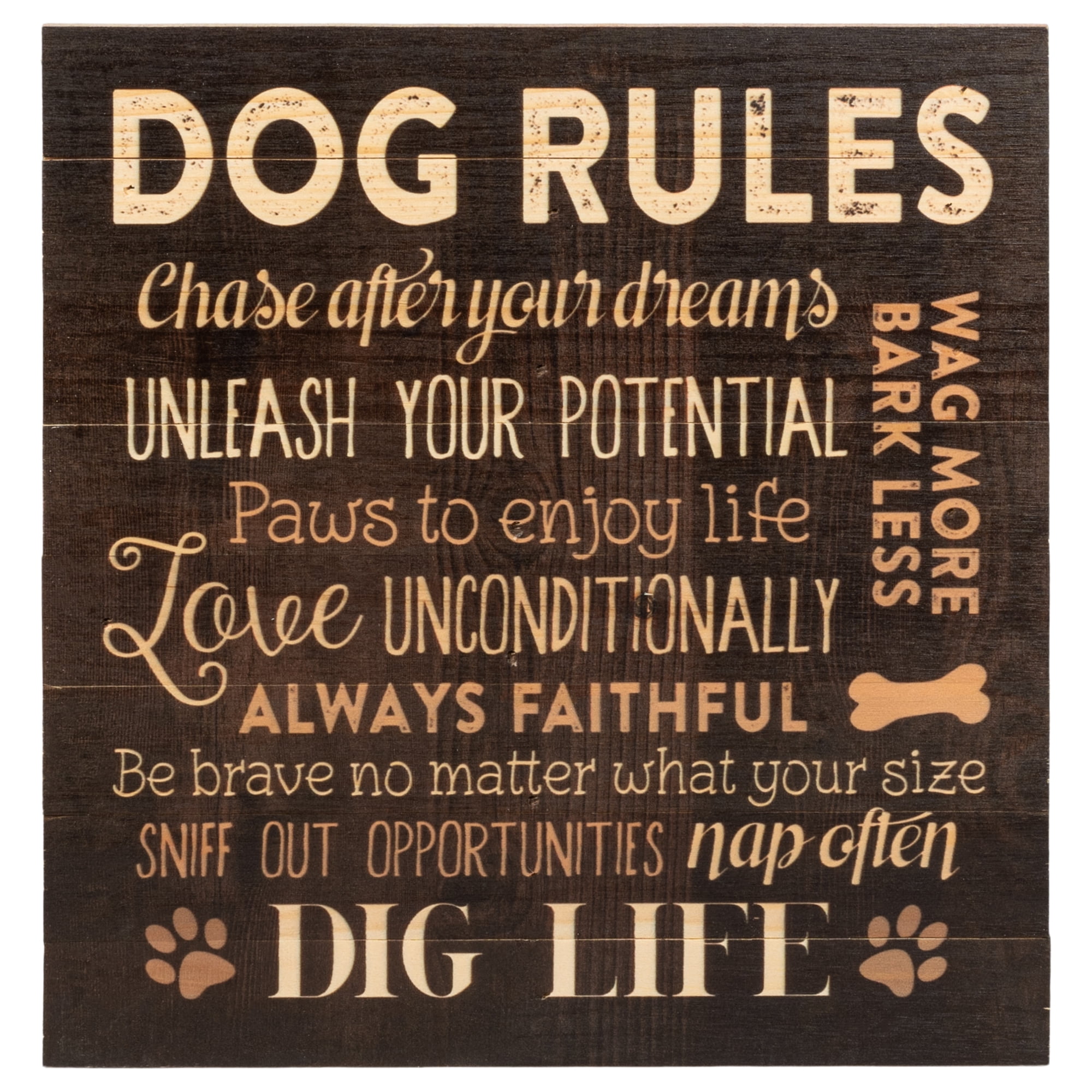 Dog Rules Paw Prints 12 x 12 Wood Pallet Design Wall Art Sign Plaque ...