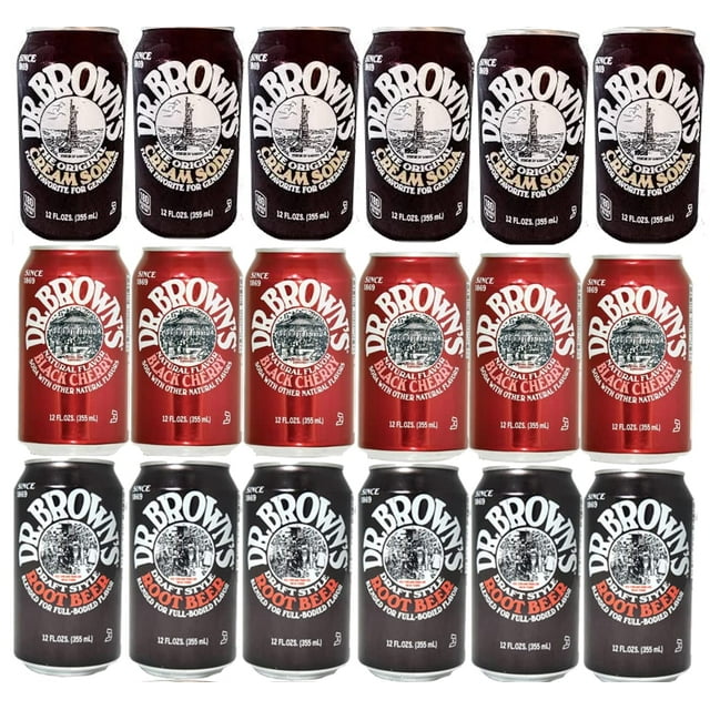 Dr. Browns Soda: 6 Black Cherry, 6 Root Beer , 6 Cream Soda 12oz cans ...