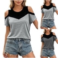 AHTJRT Women's Cold Shoulder Tops Summer Color Block Short Sleeve Crew ...