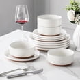 12-Piece Modern Stoneware Dinnerware Set for 4, White Ceramic Plates ...