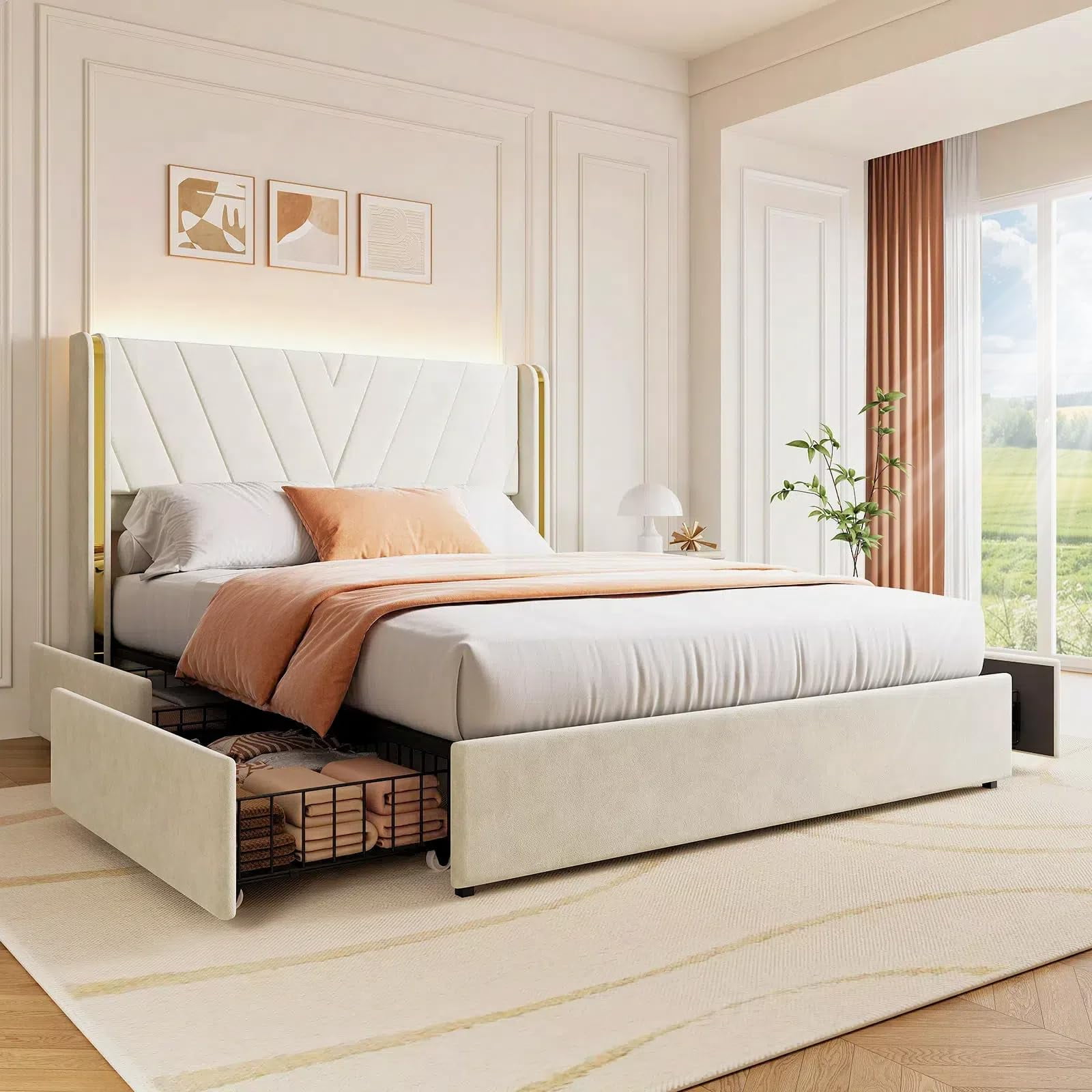 Click here for Beesclover Upholstered Led Bed Frame With Wingback... prices