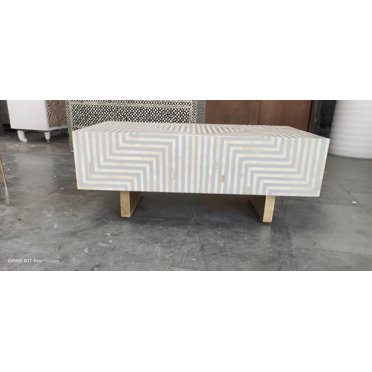 LAKECITY ARTS Bone Inlay Waterfall Coffee Table with Shelf Indigo Blue ...