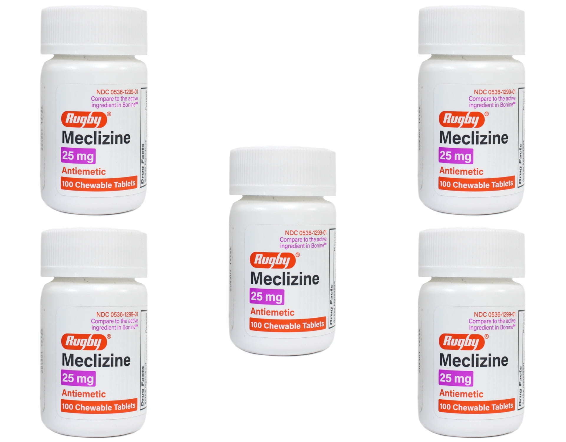 5 Pack - Rugby Meclizine 25 mg 100 Chwbls - Walmart.com