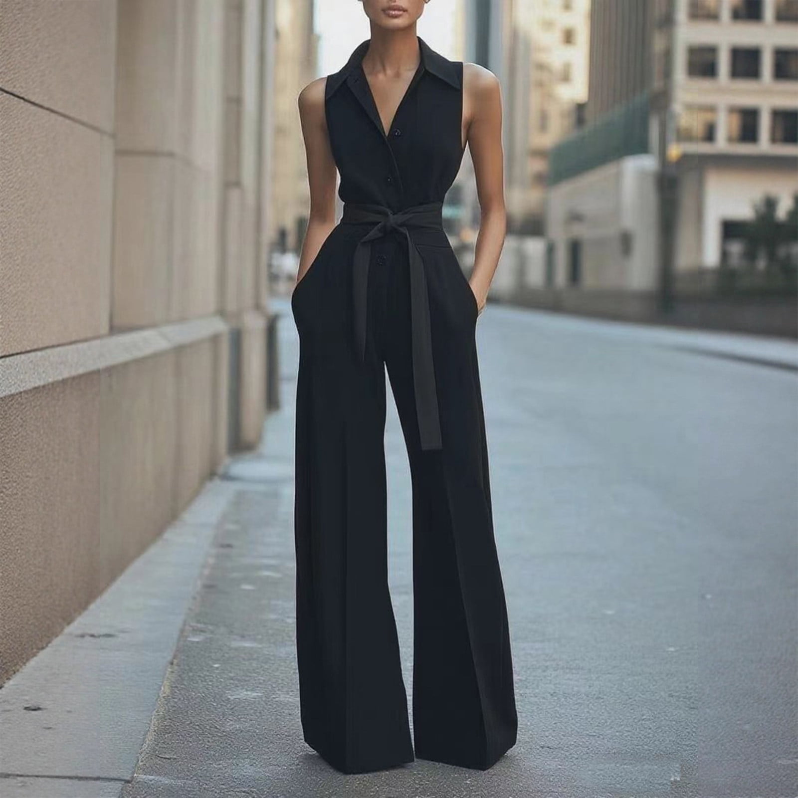 Click here for Tataai Summer Sleeveless Women Solid Color Jumpsui... prices