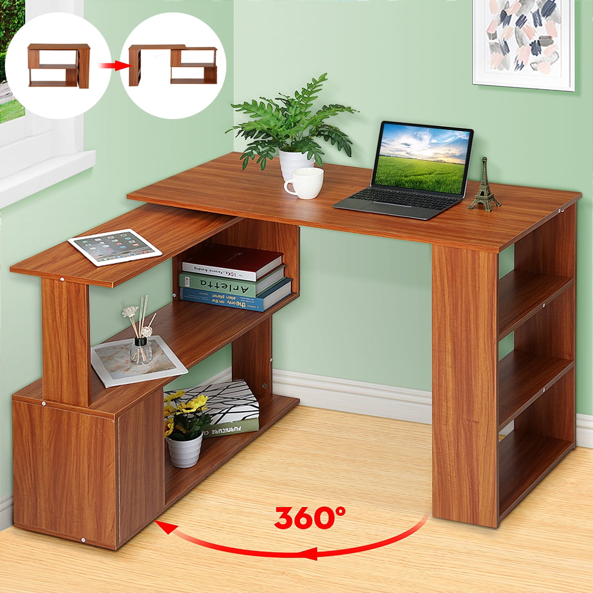 360 Degree Rotating L-Shaped Corner Computer Desk Writing Table Study ...
