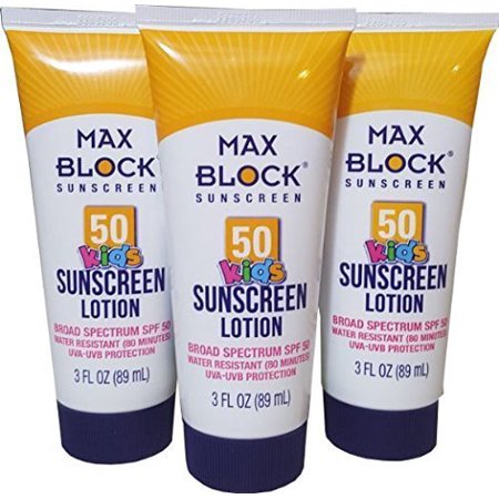 [3 Pack] Max Block 50 SPF Kids Sunscreen Sunblock Lotion, 3 oz. ea ...