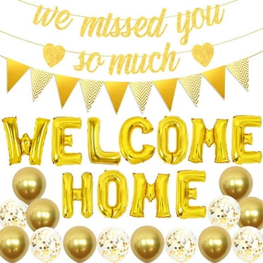 Welcome Home Party Decorations - Black Gold Welcome Home Backdrop ...