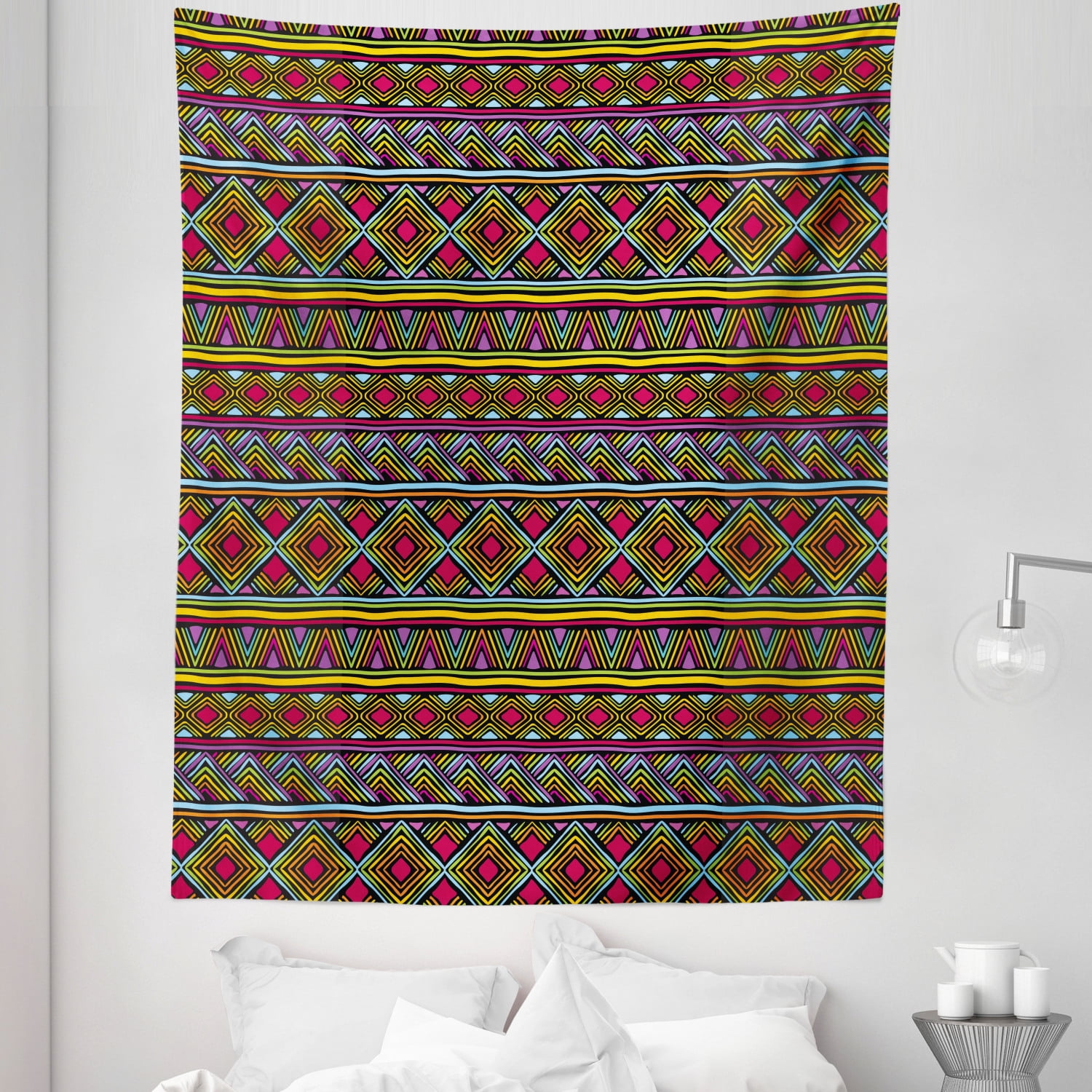 African Tapestry, Colorful Diamond Motifs with Angled Lines Lively ...