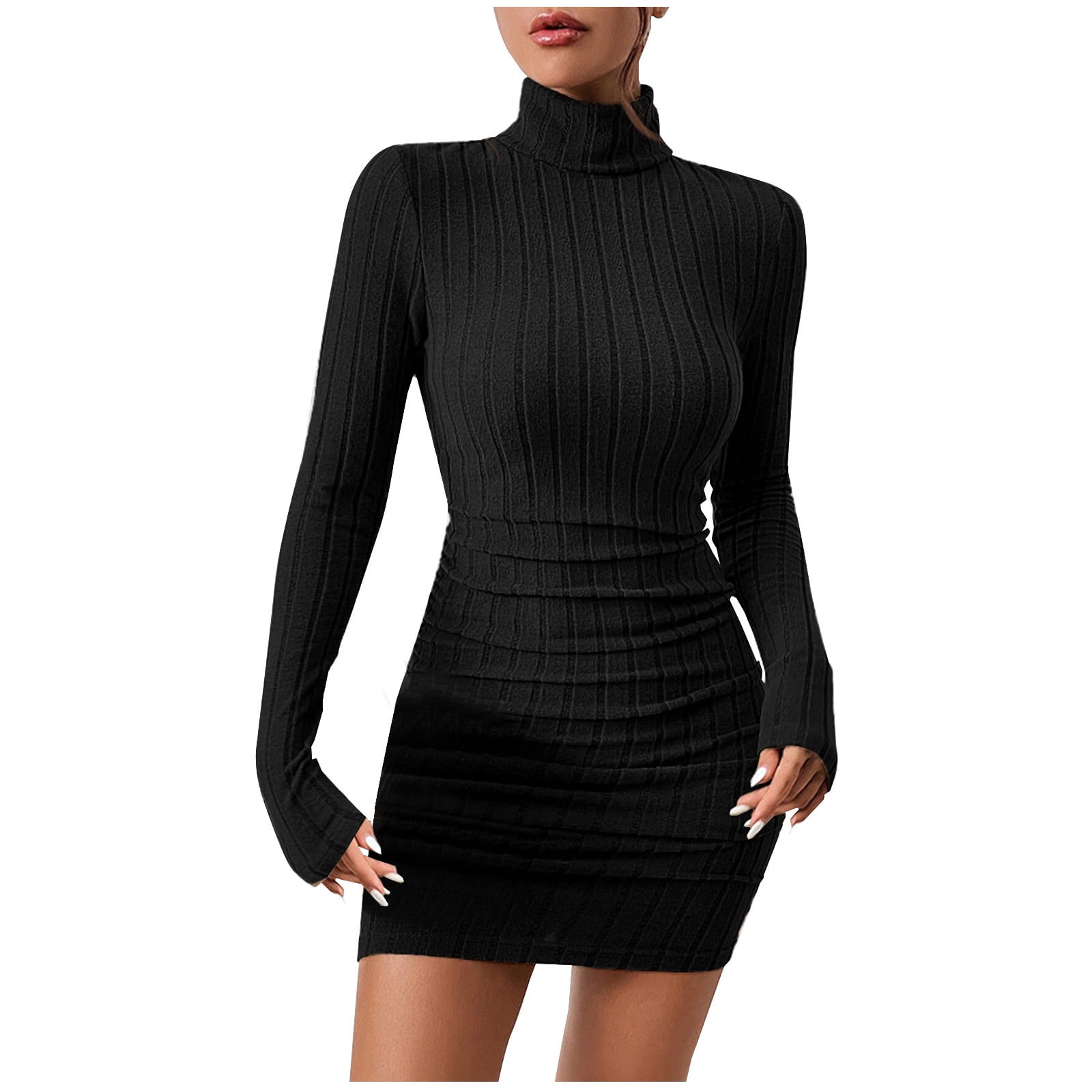 Click here for Lenpel Womens Mini Bodycon Dress Long Sleeve Turtl... prices