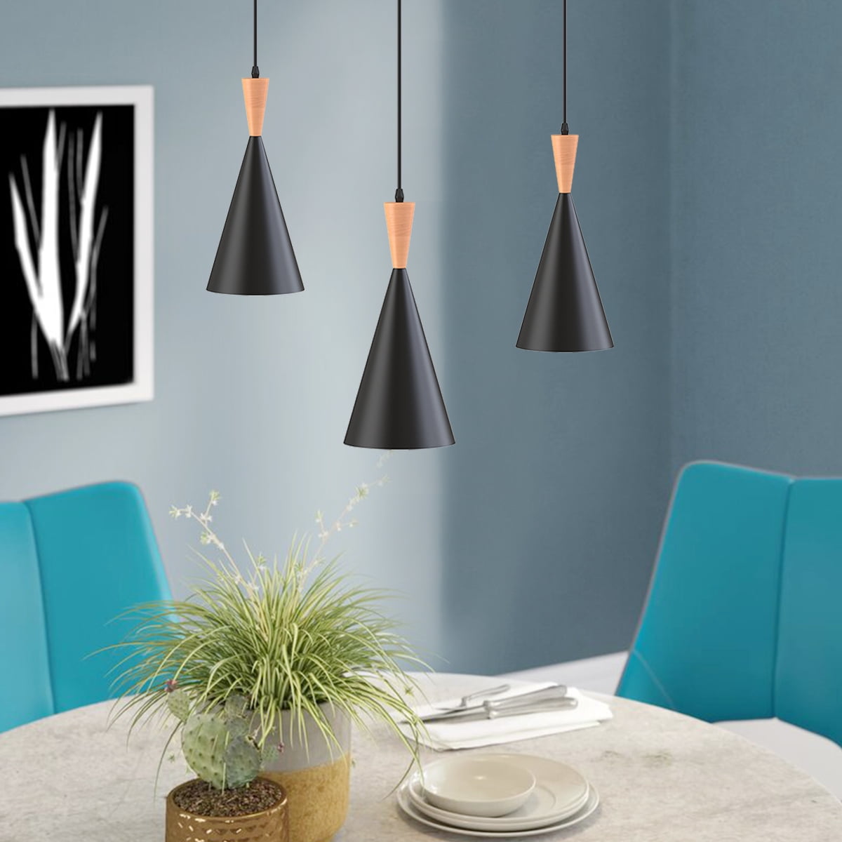 1 Light 9.06 in. Matte Black Pendant Light Fixture with Triangel Shape ...