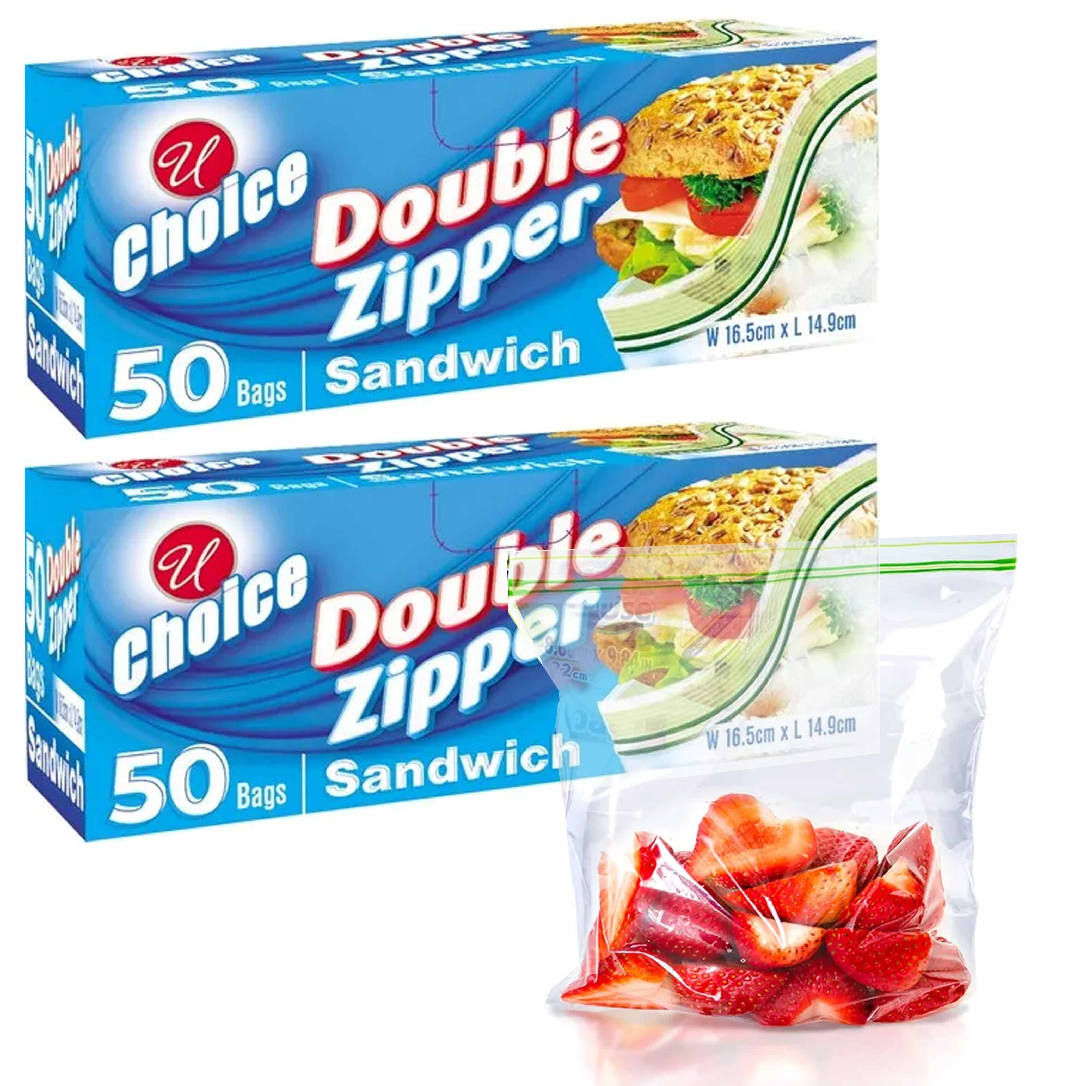 100 Ct Press Seal Sandwich Bags Poly Zip Baggies Lunch Snack School ...