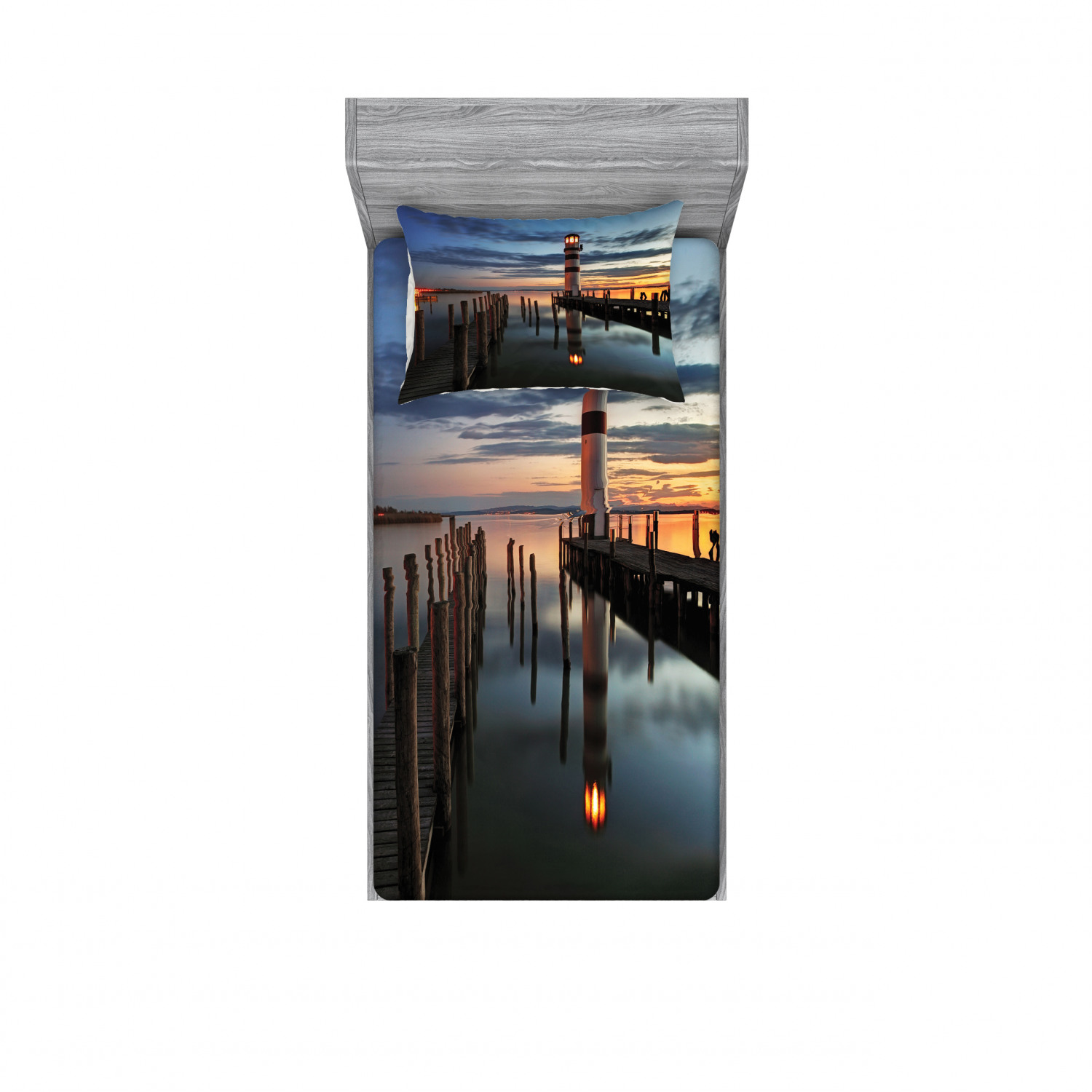 Lighthouse Bedding Set with Sheet & Covers, Calm Dusk at Bay Lighthouse ...