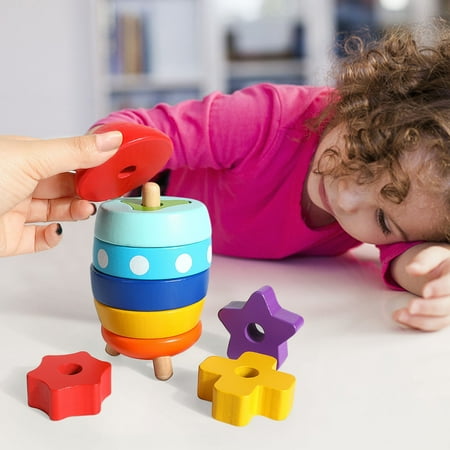 Cameland Stacked Rocket Wooden Children Shapes Pairing Geometry Toys ...