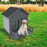MIDODO Large Dog House Outdoor, Solid Wood Asphalt Roof Dog Kennel with ...
