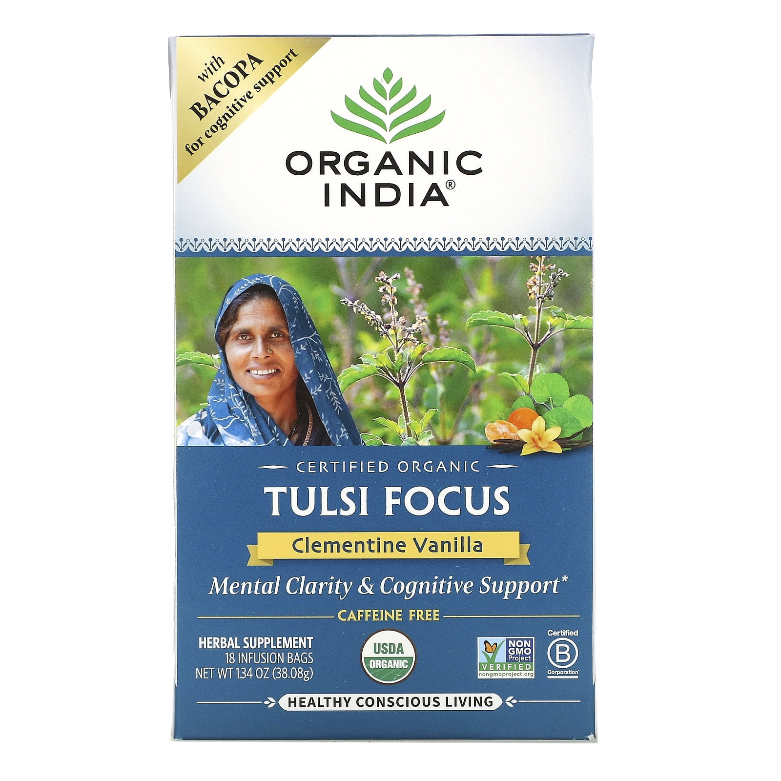 Organic India - Tulsi Focus Clementine Vanilla - 18 Tea Bags - Walmart.com