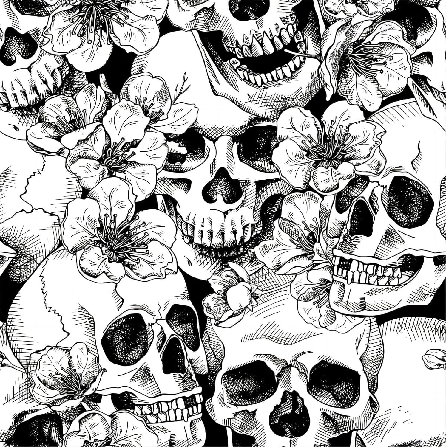 MKDER-Skull Peel and Stick Wallpaper Floral Self Adhesive Wallpaper ...