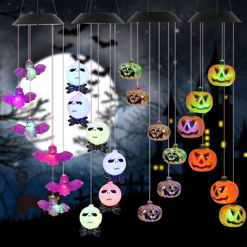 Surakey Pumpkin Halloween Solar LED Wind Chimes Color Changing Skull ...