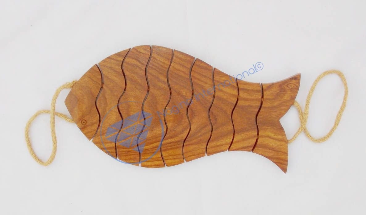 Wooden Fish Shaped Trivet Style Tray With Rope Handles - (6" x 11.50" x ...