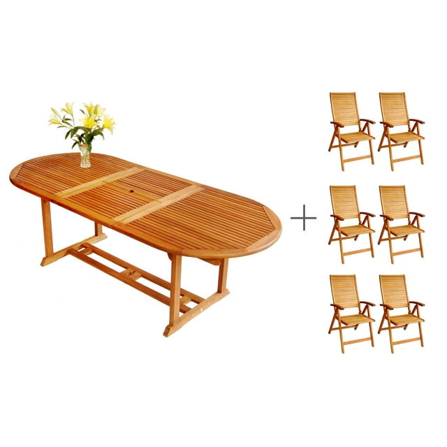 ALK Brands - Patio Outdoor Hardwood Logan 7-Piece Extension ...