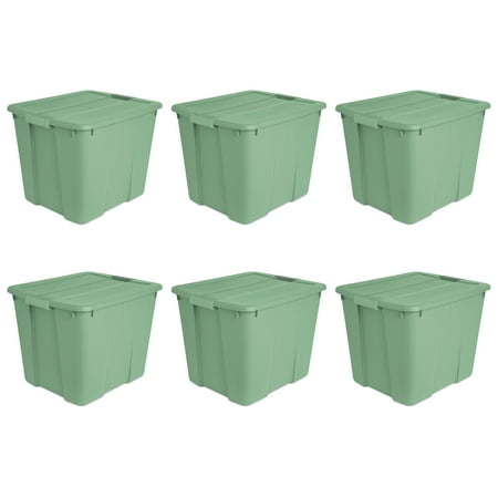 Sterilite 20 Gal Stackable Plastic Storage Totes with Lids, Green (6 ...
