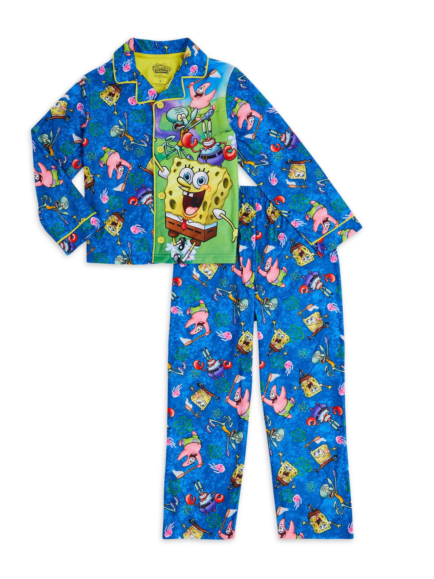 SpongeBob SquarePants Boys Button Front Coat Set Pajama, Sizes 4-10 ...