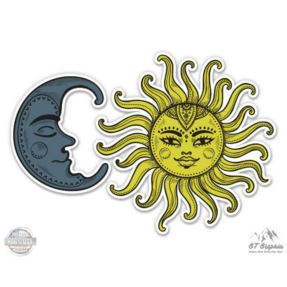 Sun and Moon Celestial - 3" Total Sheet Area - Vinyl Stickers - For Car ...