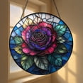 Blooming Purple Rose Round Stained Glass Style Window Hanging Decor ...