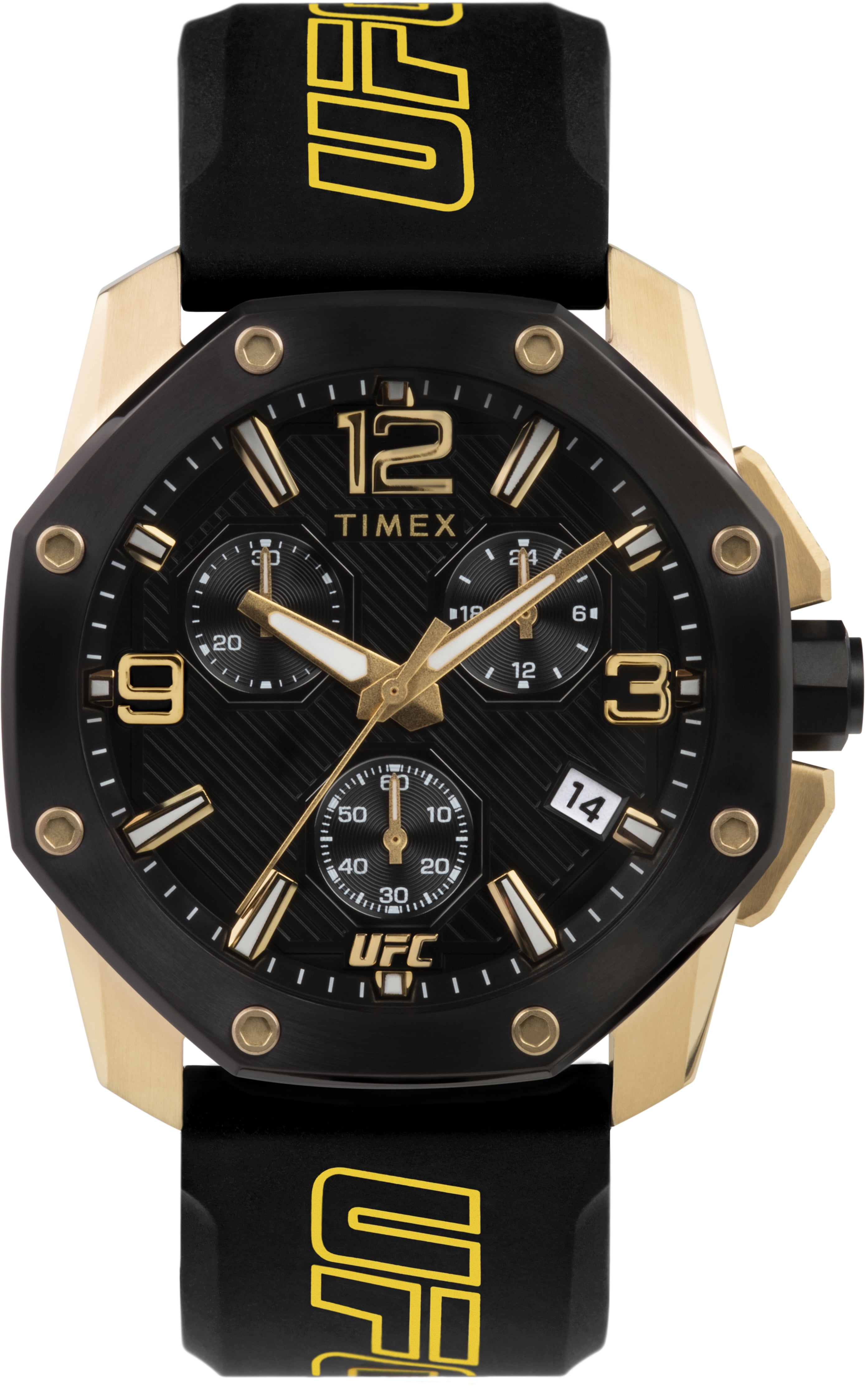 Timex UFC Men's Icon 45mm Watch - Black Strap Black Dial Gold-Tone Case ...