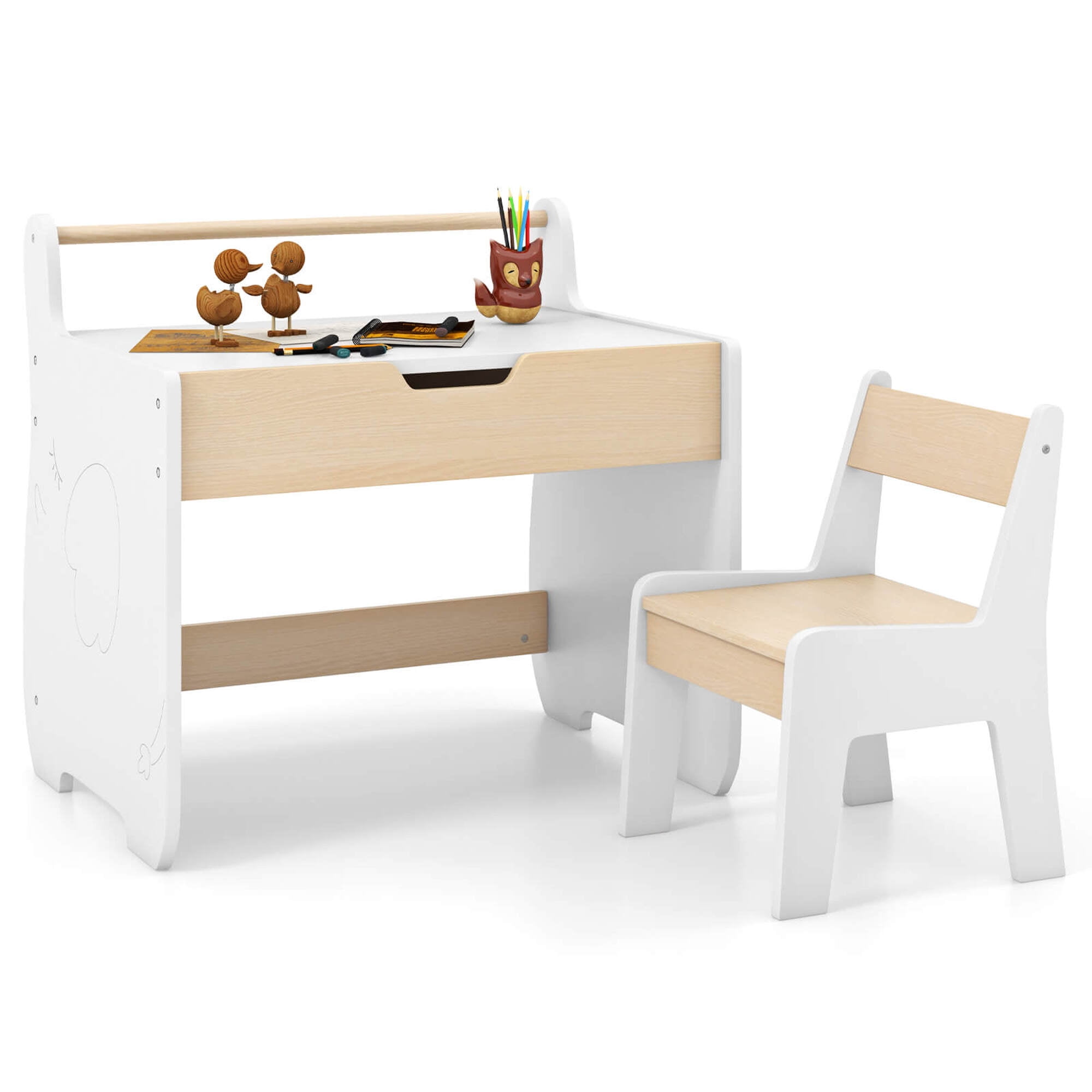 Click here for Costway 3 In 1 Kids Wood Table And Chair Set With... prices
