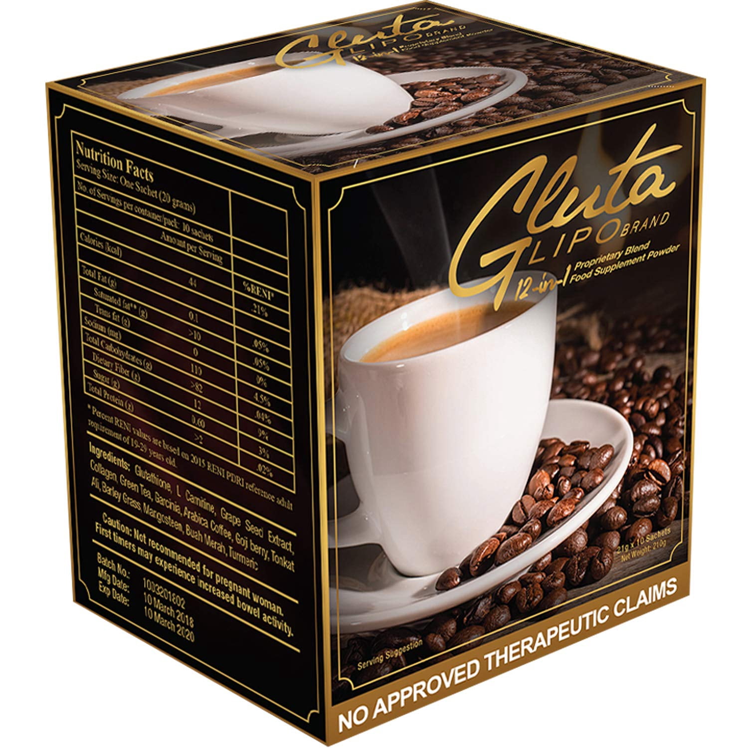 Gluta Lipo 10-Sachets Coffee 12-in-1 Slimming & Whitening 1 Pack ...