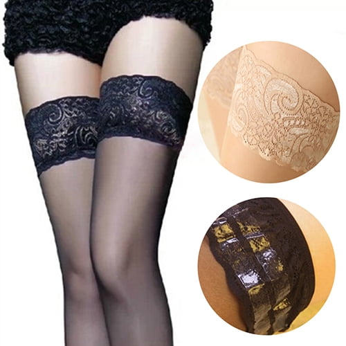 Shenmeida 4pcs Silk Thigh High Stocking For Women Lace Silicone Socks Lace Nightclub High