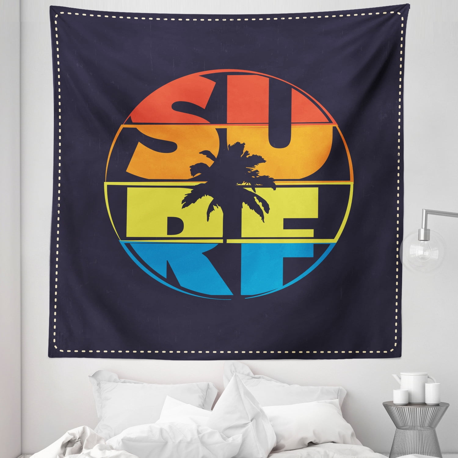 Modern Tapestry, Surf Typography in Rainbow Colors Featured with Palm ...