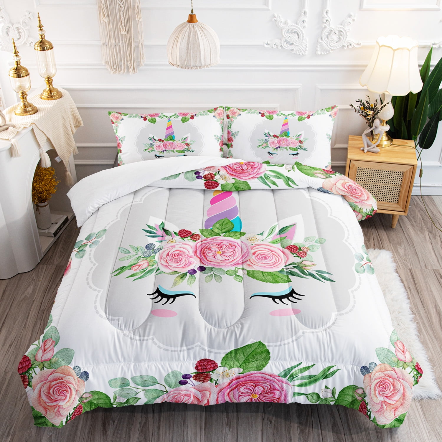 Hosima 3-Piece 3D Digital Comforter With Butterflies And Flowers ...