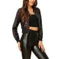 Allegra K Women's Sequin Sparkle Zipper Cropped Bomber Jacket - Walmart.com