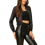 Allegra K Women's Sequin Sparkle Zipper Cropped Bomber Jacket XS Apricot - Walmart.com