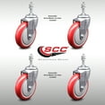 5 Inch SS Red Polyurethane Wheel Swivel 3/8 Inch Threaded Stem Caster ...