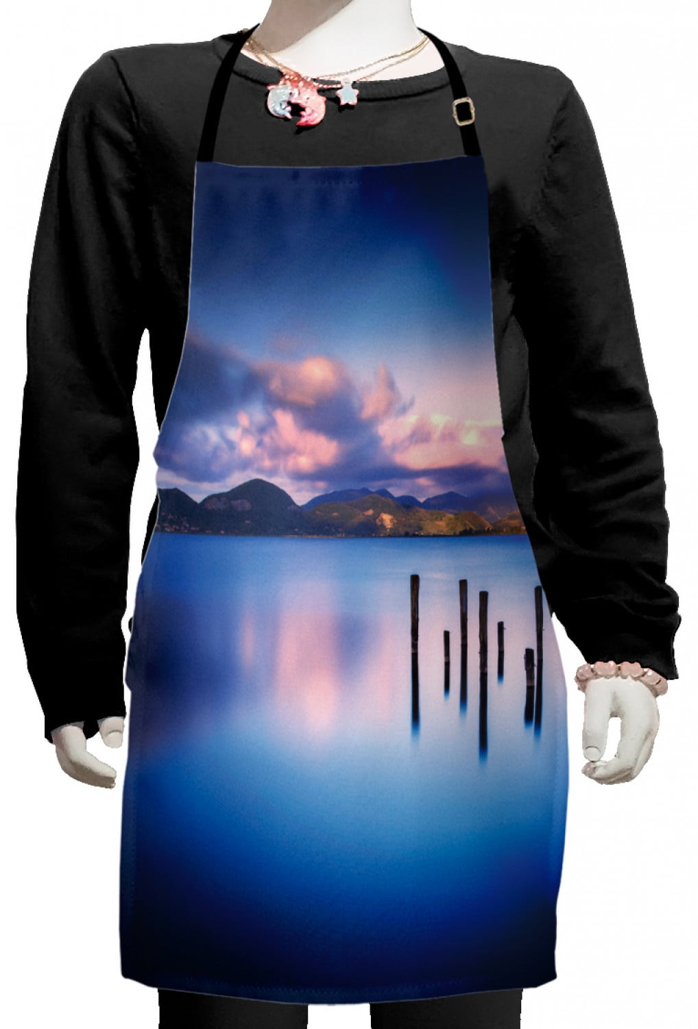 Nature Kids Apron, Wooden Pier Tops Remain in Lake with Sunset Mirror ...