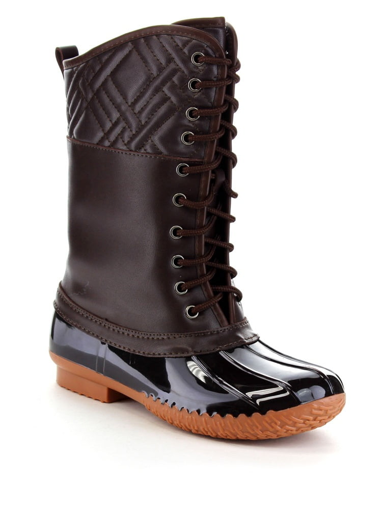 FOREVER FEW23 Women's Diamond Shape Quilted Deco Lace Up Waterproof ...