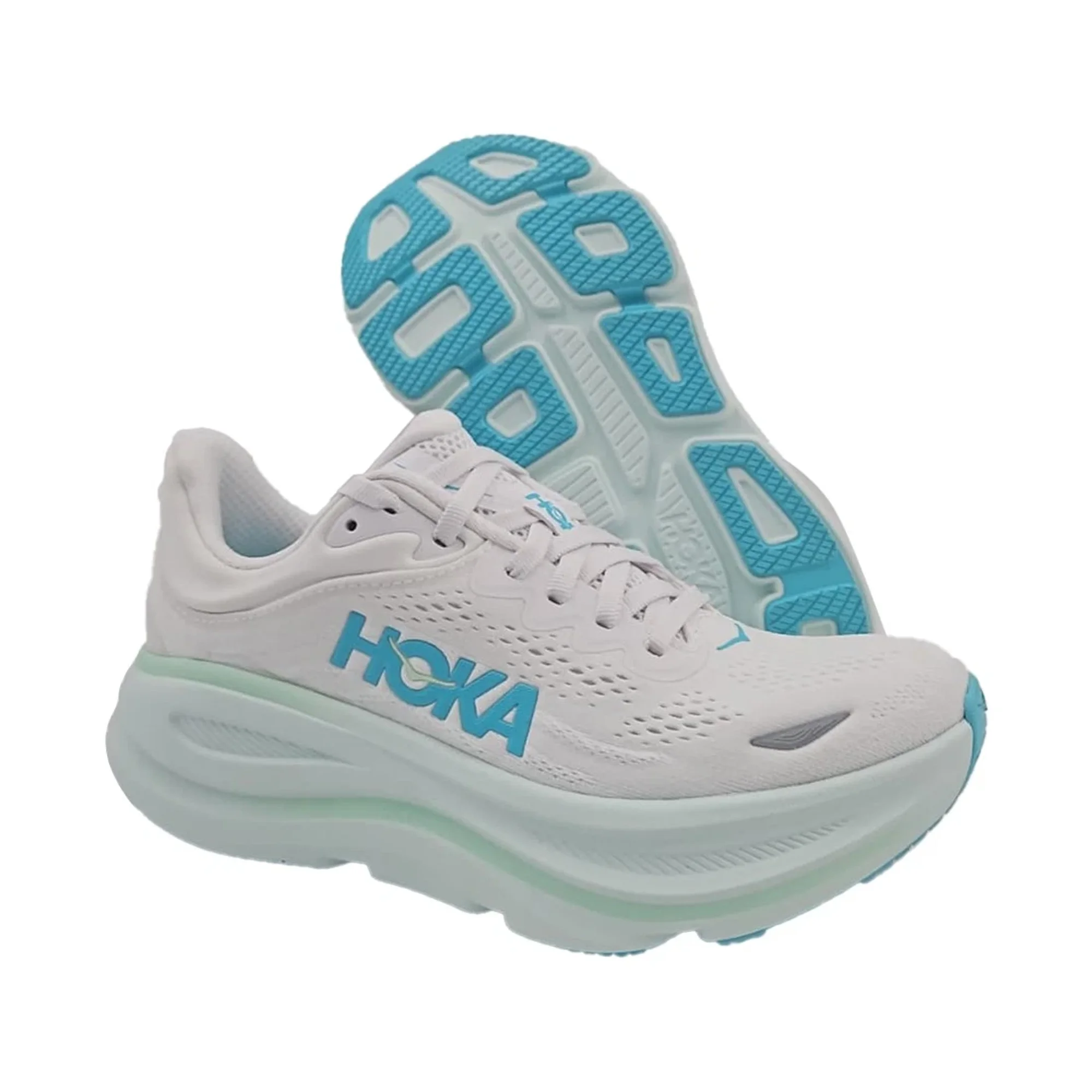 Click here for Hoka Bondi 9 Womens Frost/Cielo Blue Running Shoes... prices