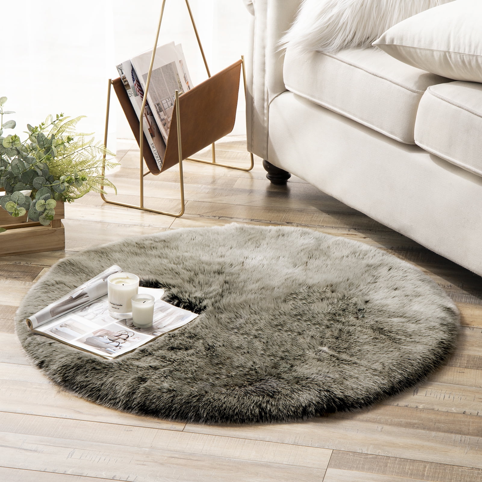 Soft Fluffy Plush Faux Fox Fur Shag Rug, Home Decor 3 x 3 Feet, Green ...