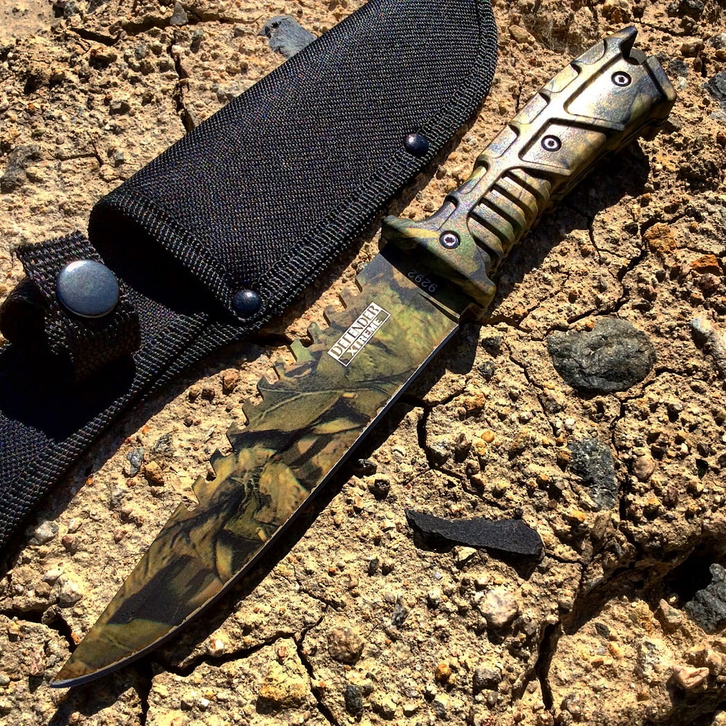 11' Defender Xtreme Full Tang Hunting Knife Woodland Brown Camo ...