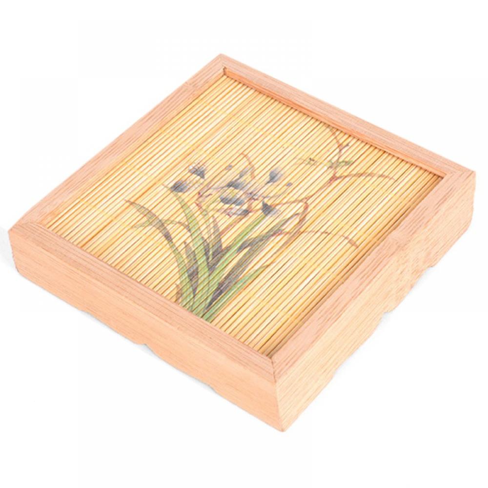 Chinese Style Retro Square Bamboo Mat Teapot TeaCup Holding Pad Eco ...