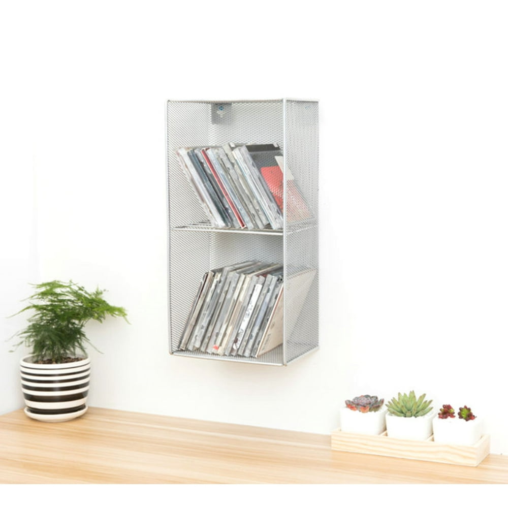 Pro Space Wall Mount Cd Holder Dvd Storage Box Metal Mesh Book Rack 2