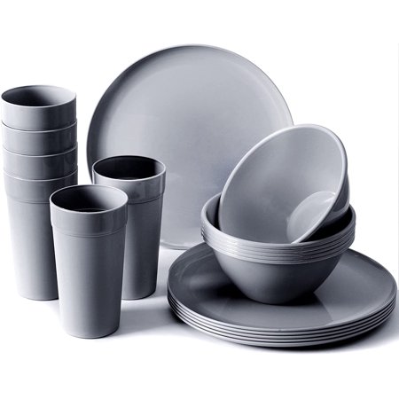 18-Piece Plastic Kitchen Dinnerware Set, Plates, Dishes, Bowls, Cups ...