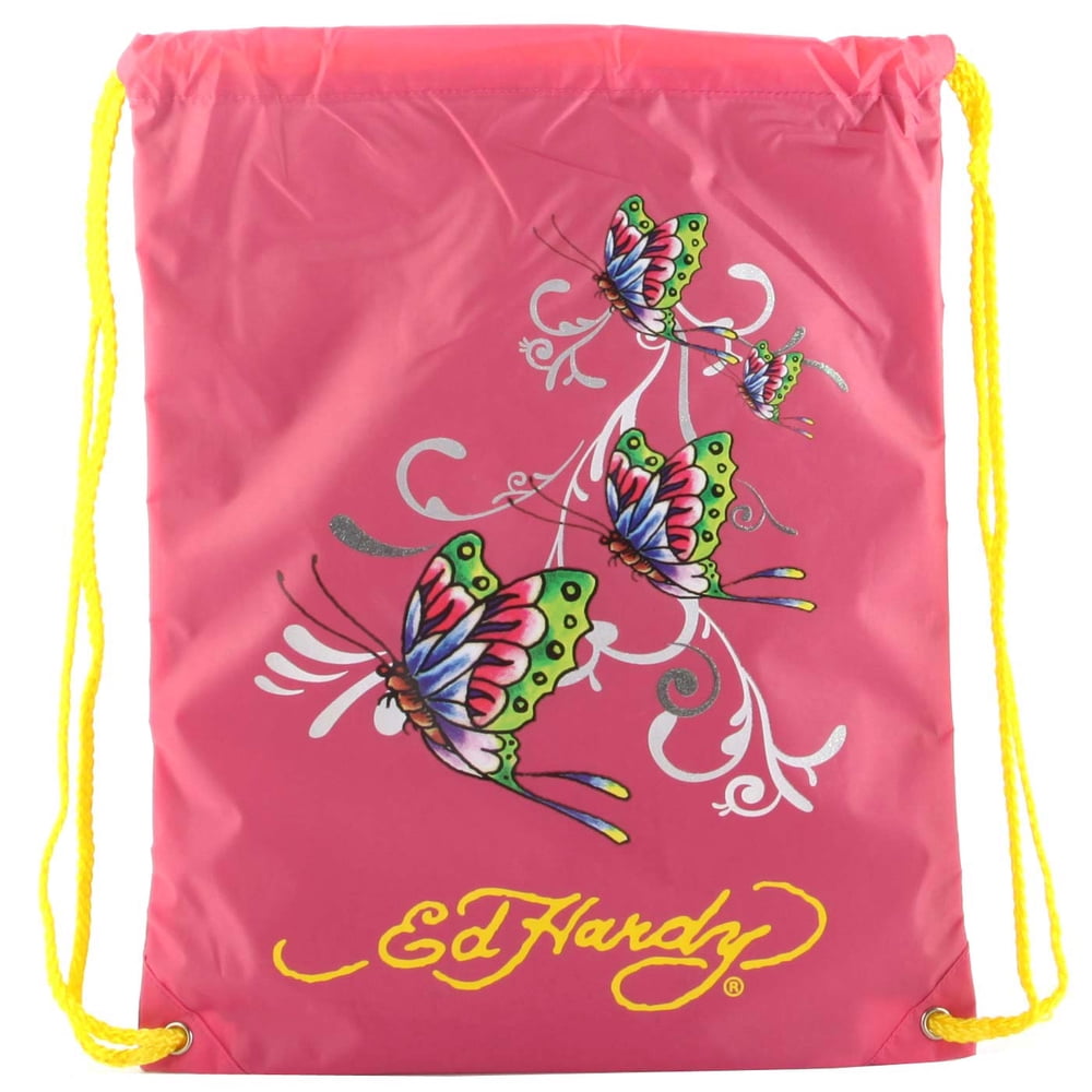 Ed Hardy - Ed Hardy Drew Drawstring Glitter Butterfly Bag - Hot Pink ...