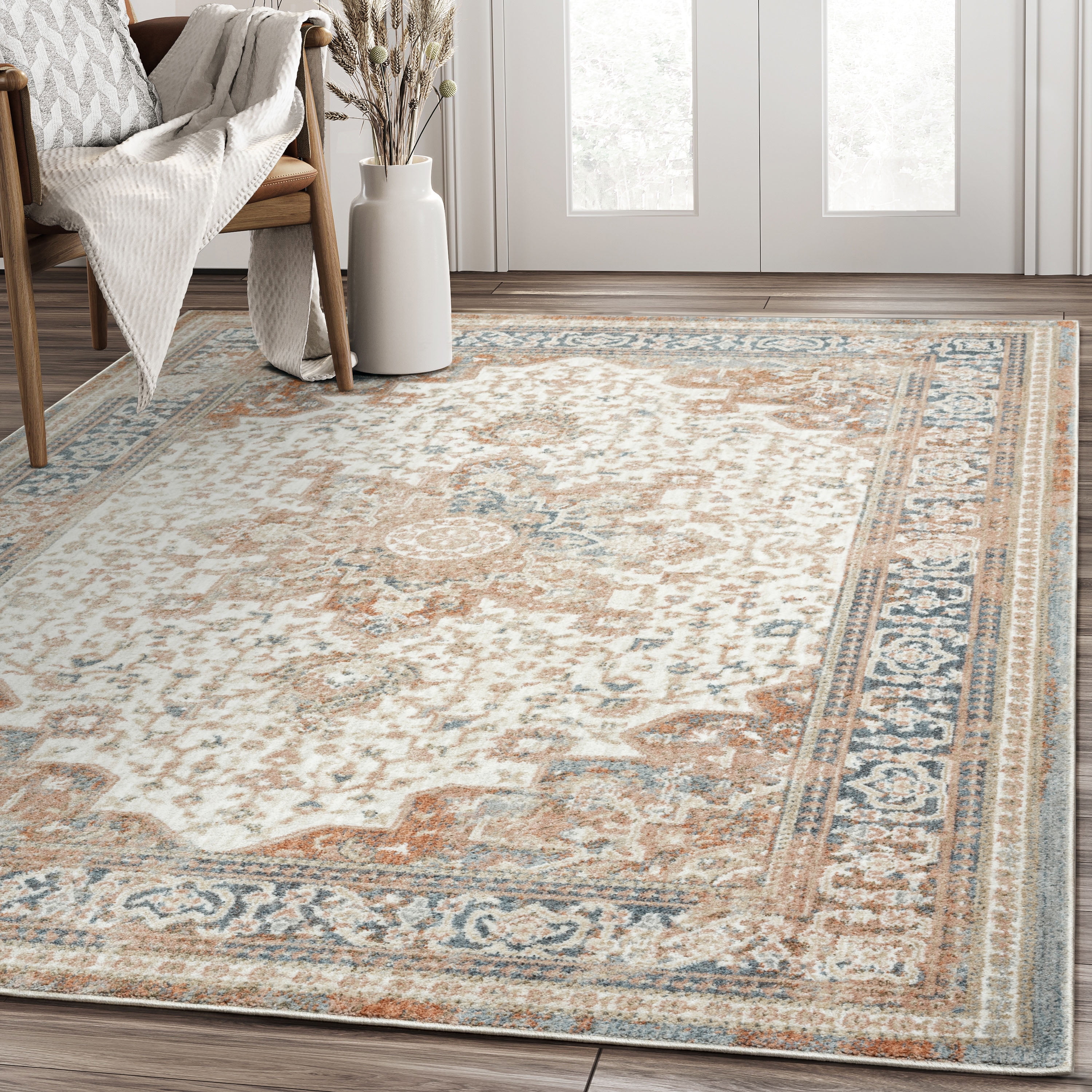 Abani Aria Collection Brown Blue 5' x 8' Medallion Vintage Area Rug ...