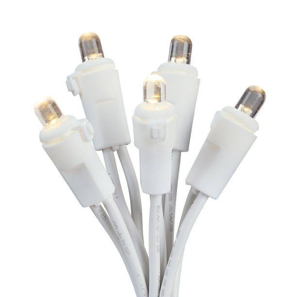 Mainstays 100-Count Warm White LED Clear Dome Mini Lights, White Wire ...